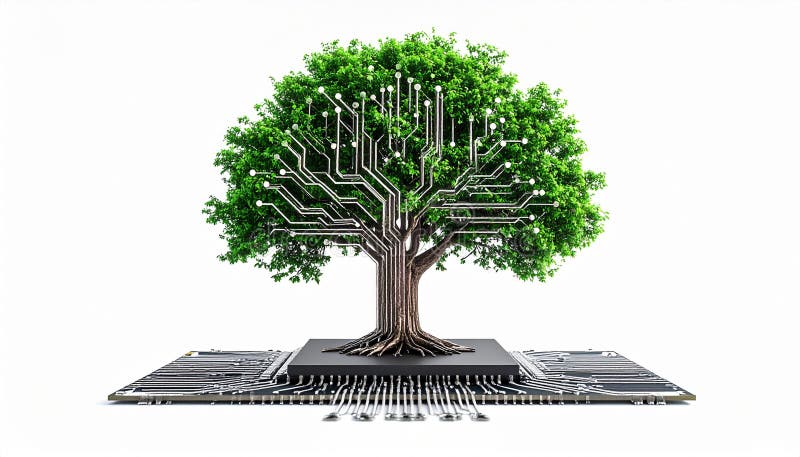 Circuit Tree Growing on AI Microchip Platform. AI Themed Background ...