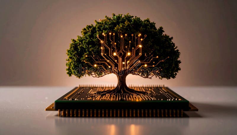 Circuit Tree Growing on AI Microchip Platform. AI Themed Background ...