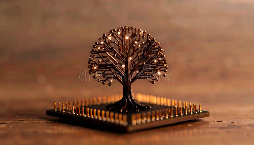 Circuit Tree Growing on AI Microchip Platform. AI Themed Background ...
