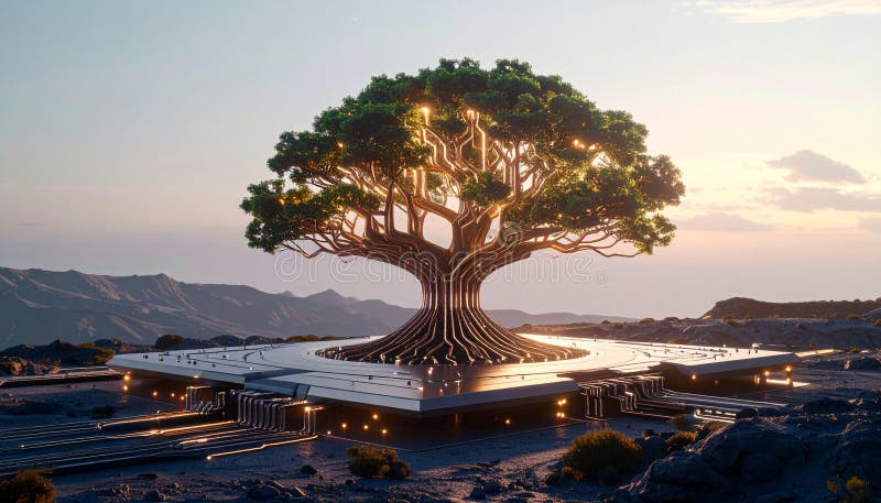 Circuit Tree Growing on AI Microchip Platform. AI Themed Background ...