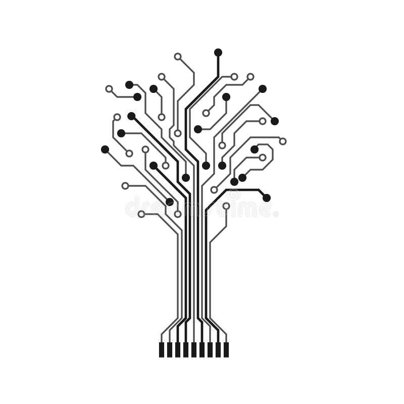 Circuit Tree Silhouette. Technology Design Element. Computer ...