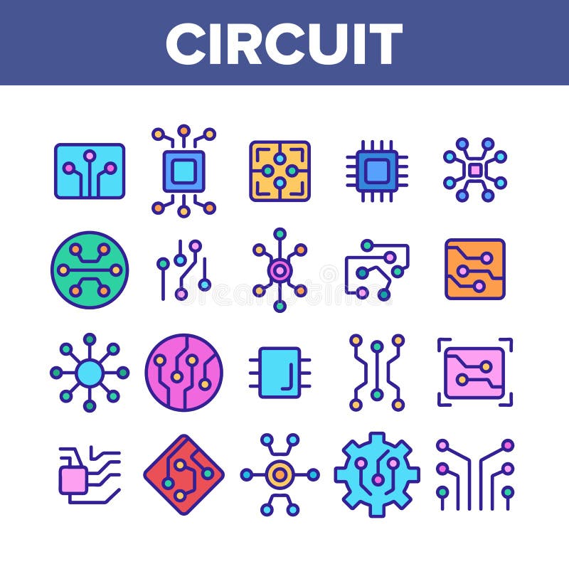 Circuito Del Vector De Conjunto De Iconos Del Equipo Ilustración del ...