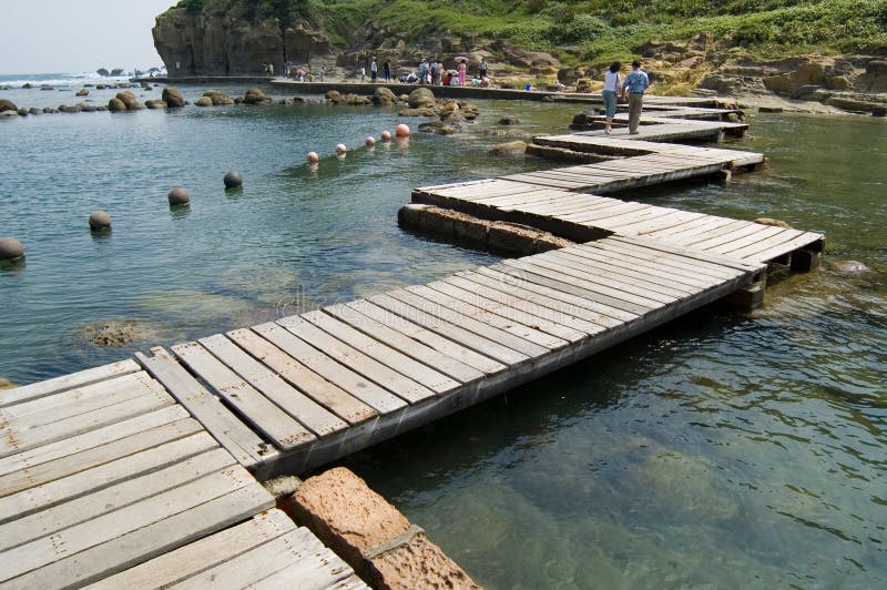 Circuitous Boardwalk in Seashore Stock Photo - Image of shallow, shore ...