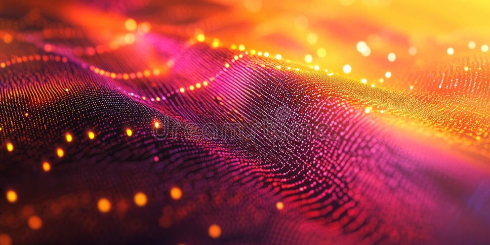 Circuitous Data Streams: Abstract Close-Up with Glowing Particles and ...