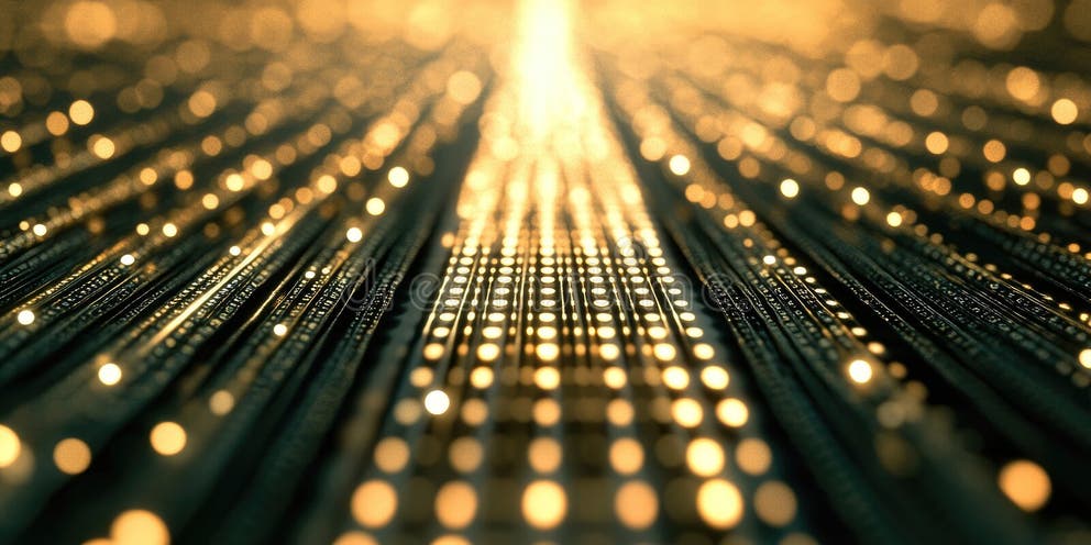 Circuitous Data Streams: Abstract Close-Up with Glowing Particles and ...