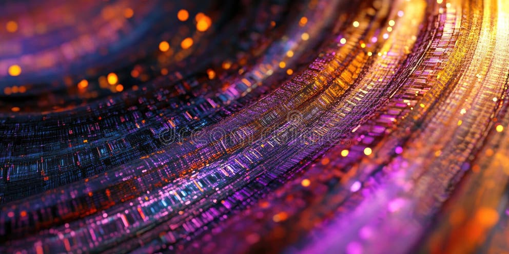 Circuitous Data Streams: Abstract Close-Up with Glowing Particles and ...