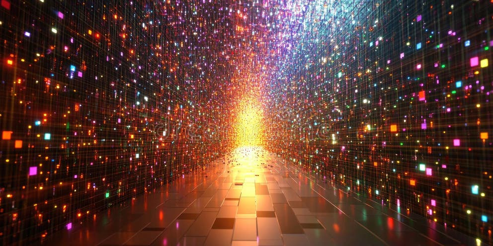 Circuitous Data Streams: Abstract Close-Up with Glowing Particles and Interwoven Layers Stock ...