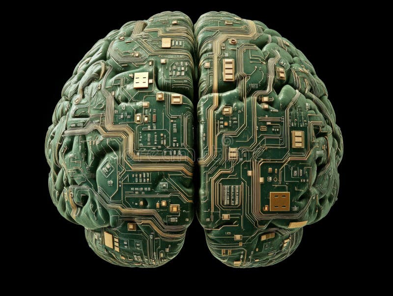 Circuitry Infused Green Metallic Brain Symbolizing Advanced Neural ...