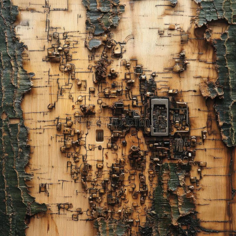 Circuitry on Wood, a Digital Landscape of Burnt Patterns Stock ...