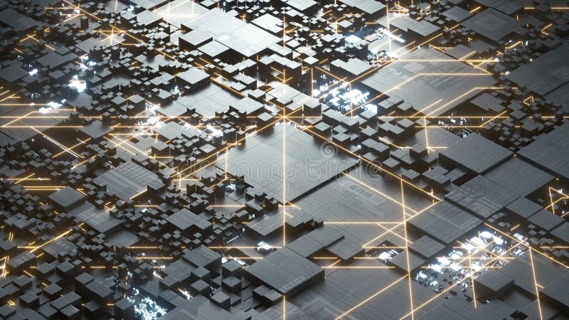 Circuits and Cubes with Dark Background, 3d Rendering Stock Video ...