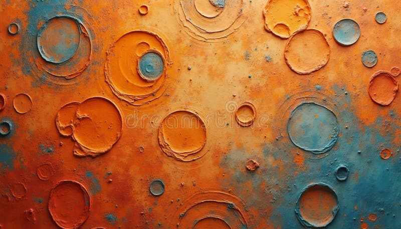 Circular Abstract Artwork with Orange, Blue, and Red, Featuring Raised ...