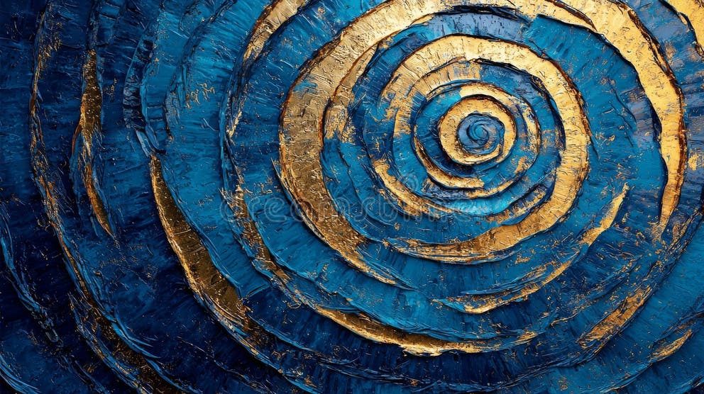 A Circular Abstract Design in Shades of Blue and Gold, Displaying ...