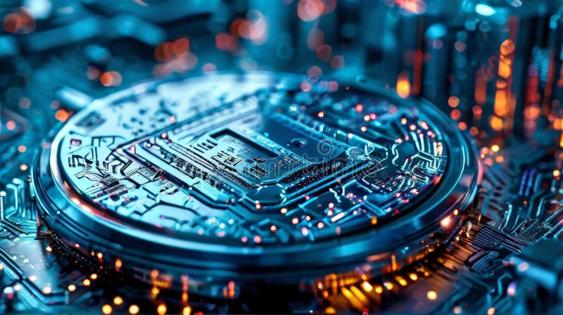 Circular AI Chip on Futuristic Circuit Board Stock Photo - Image of ...