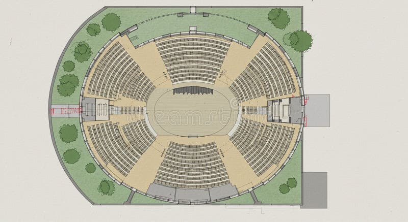 Circular Amphitheater Architectural Floor Plan with Seating Arranged in ...