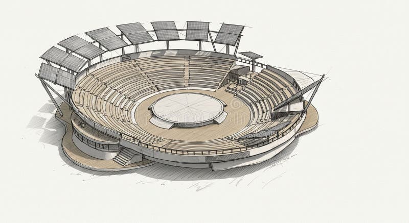 Circular Amphitheater Design Featuring Tiered Seating Arranged Around a ...