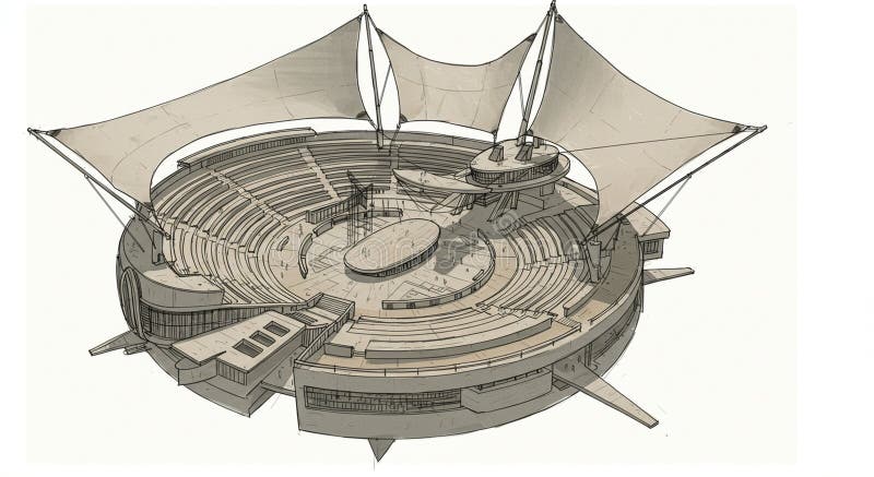 Circular Amphitheater Design with Open-air Seating, Featuring Multiple ...