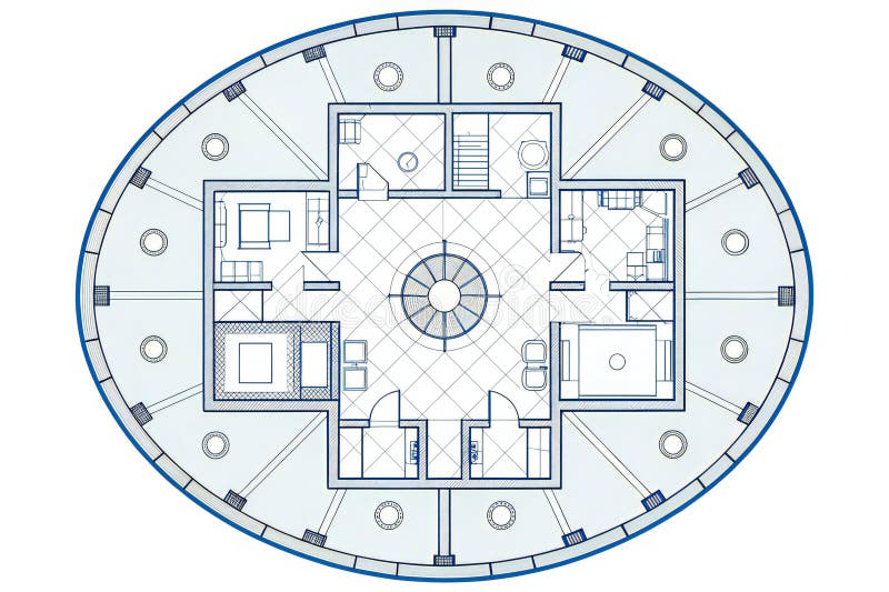 Circular Architectural Floor Plan Blueprint Stock Illustration ...