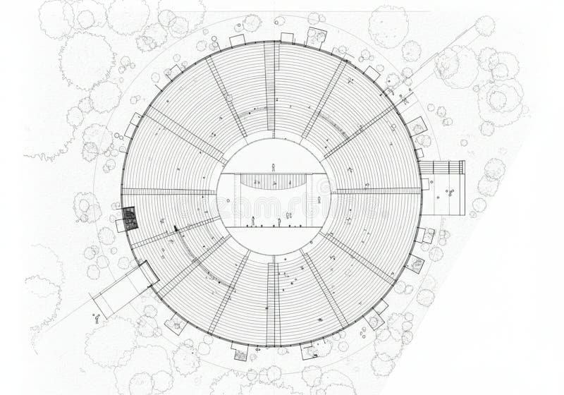 Circular Architectural Floor Plan Depicting an Amphitheater Surrounded ...