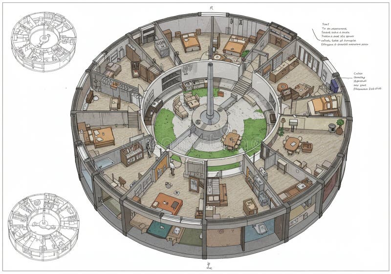 Circular Architectural Floor Plan Featuring a Central Core Surrounded ...