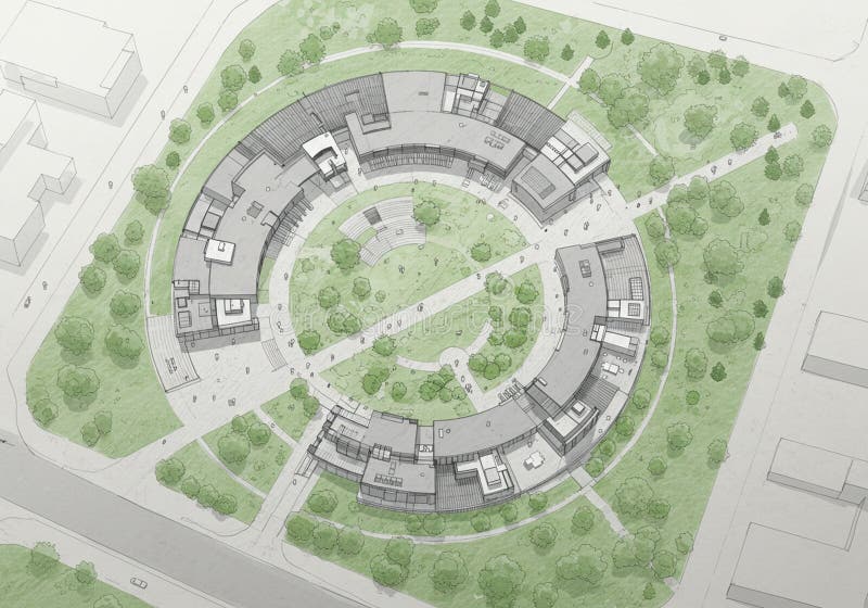 Circular Architectural Layout Featuring Interconnected Buildings Forming a Ring. the Stock ...