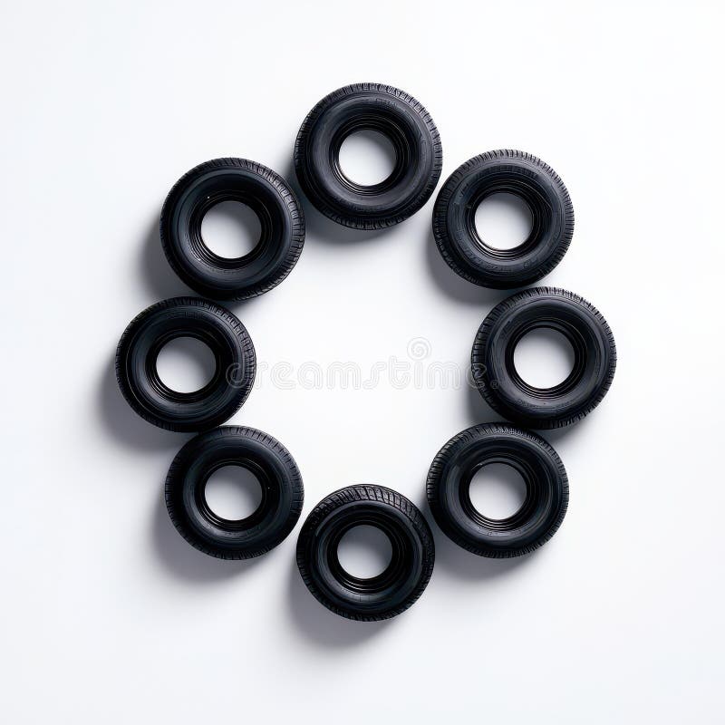 Circular Arrangement of Car Tires on White Background Stock Photo ...