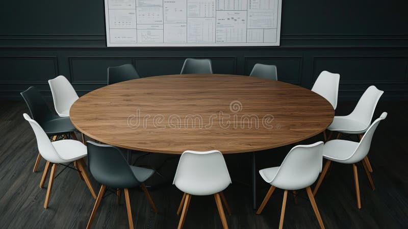 Circular Arrangement of Chairs Around a Large Chart, Empty but Ready ...