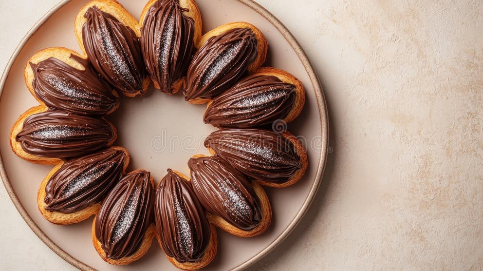 Circular Arrangement of Chocolate Eclairs on a Plate. Stock Photo ...
