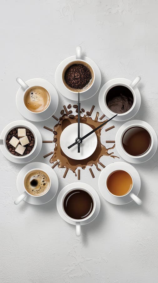 Circular Arrangement of Coffee Cups Creating a Clock Face, Unique ...