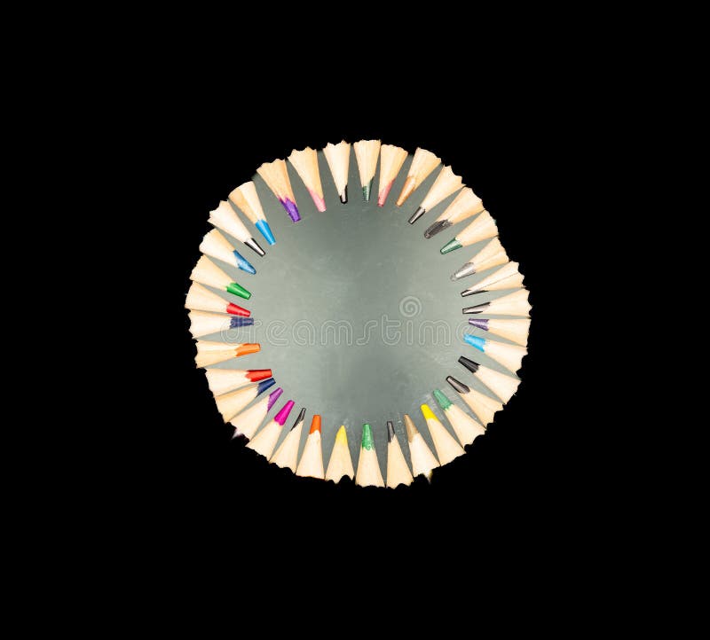 Circular Arrangement of Coloured Pencil Tips on Reflective Surface ...
