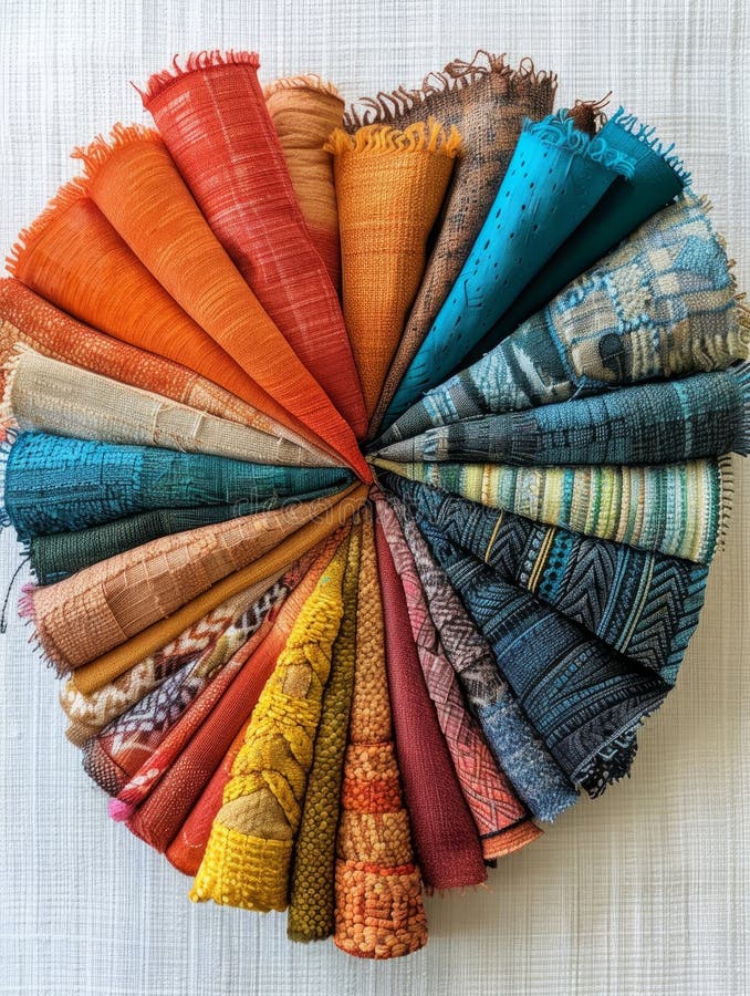 A Circular Arrangement of Colorful Fabric Samples in Various Textures ...