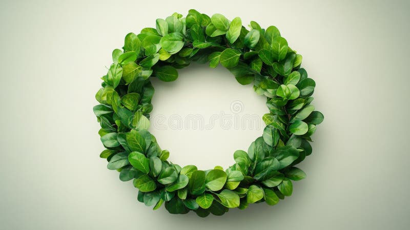 The Circular Arrangement Features Green Leaves Positioned on a White ...