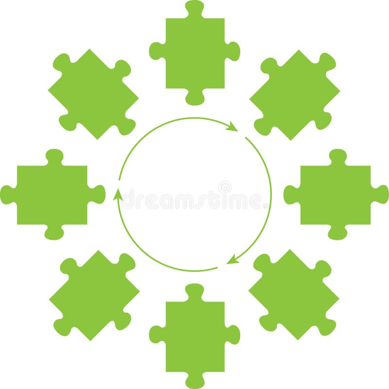Circular Arrangement of Green Puzzle Pieces with Arrows, Symbolizing ...