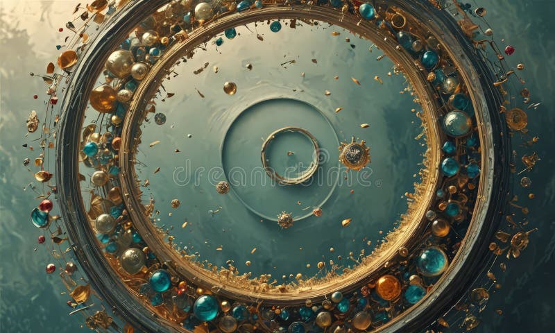 Circular Arrangement Multicolored Spheres and Central Ring Creates ...