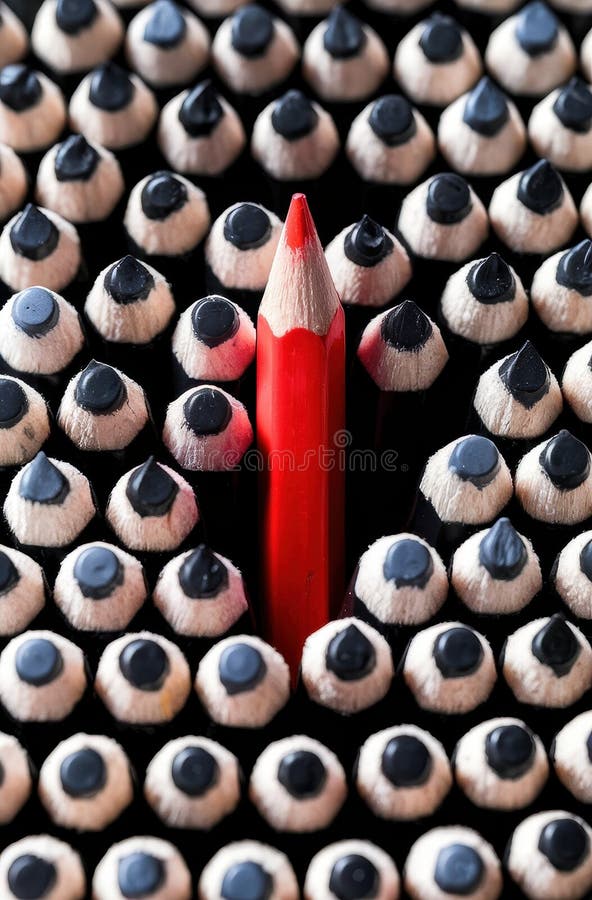 Circular Arrangement of Pencils with Red Pencil in the Center Stock ...