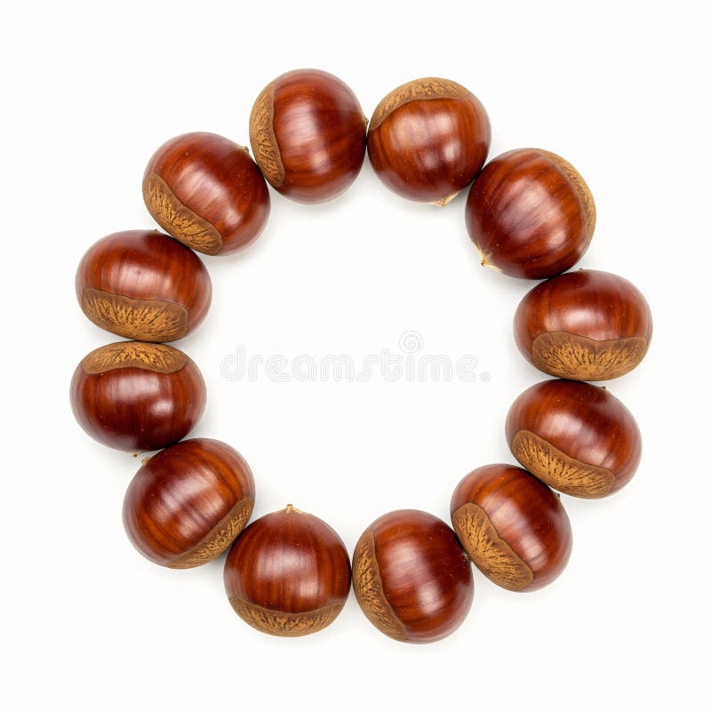 Round Frame Made of Chestnuts on White Background. Top View. Stock ...