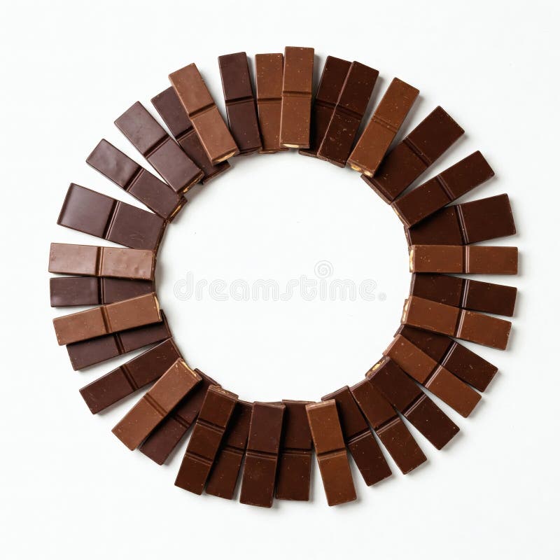Circle of Chocolate Bars on White Background. Top View. Flat Lay. Stock ...