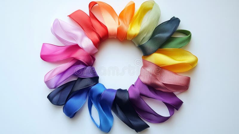 Circular Array of Colorful Ribbons in a Spectrum on White Background ...