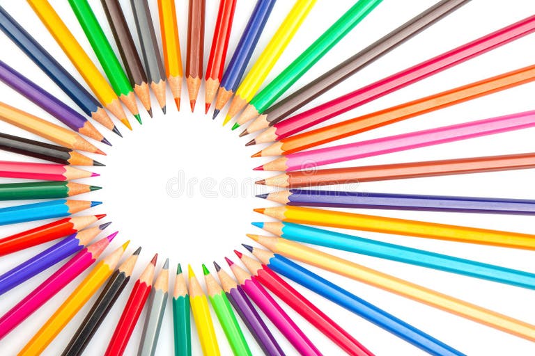 A Circular Array of Sharpened Colored Pencils in Various Hues, Set ...