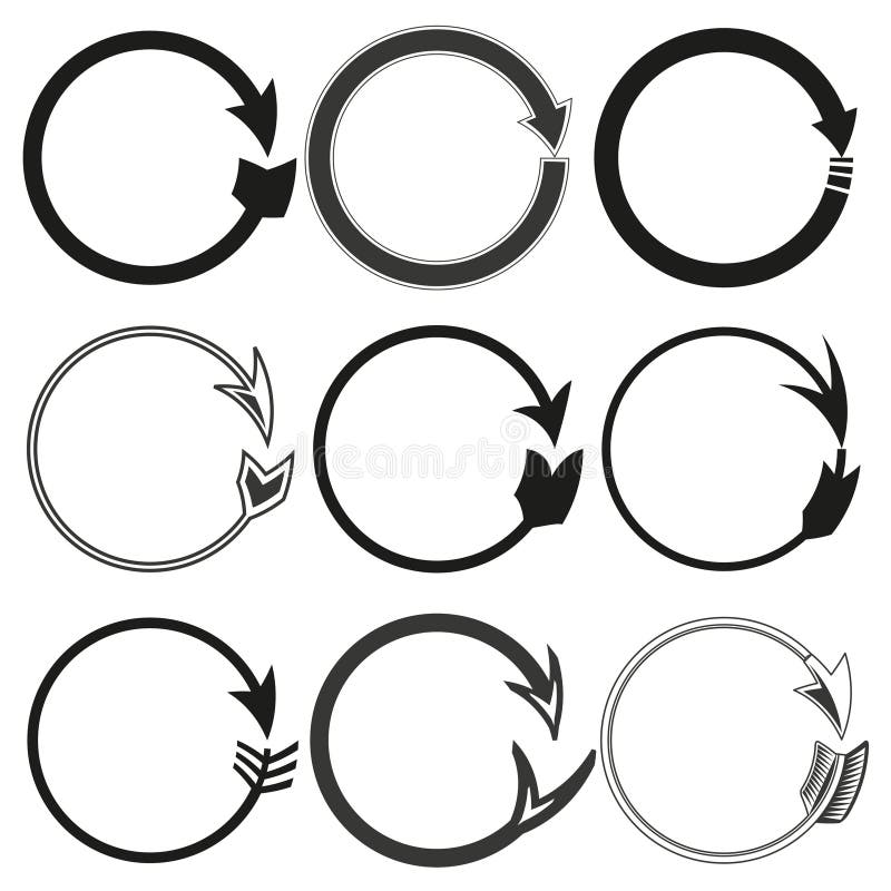 Circular Arrow Frame Set. Nine Different Arrow Circles. Black and White ...