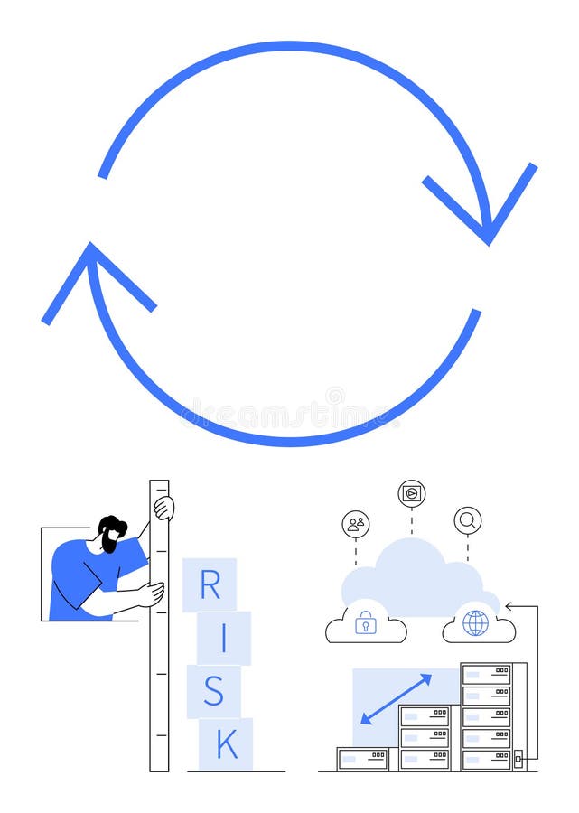 Risk Assessment, Cloud Storage, and Process Optimization Represented with Minimalist Graphics ...