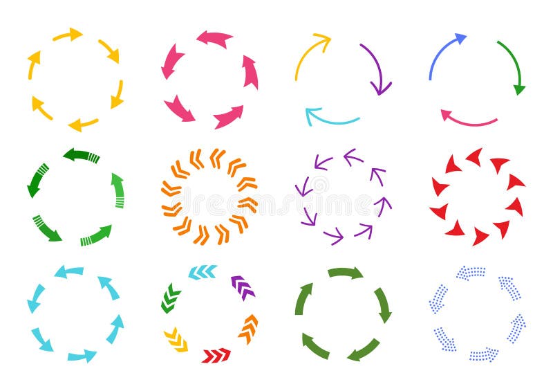 Circular Arrows Colorful Color Rotation Sign Set Stock Vector ...
