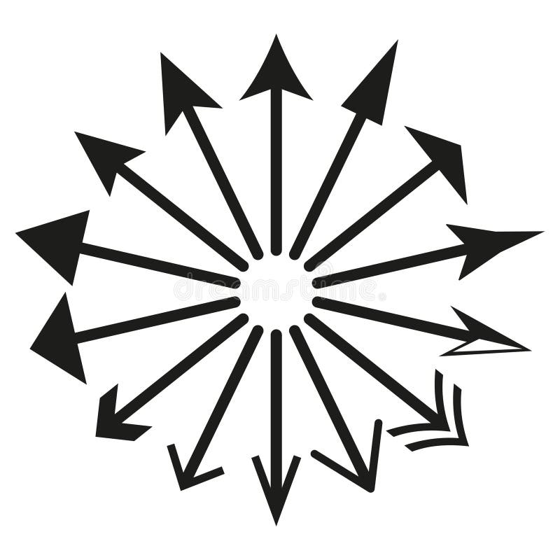 Circular Arrows Illustration. Outward Directional Symbols. Black ...