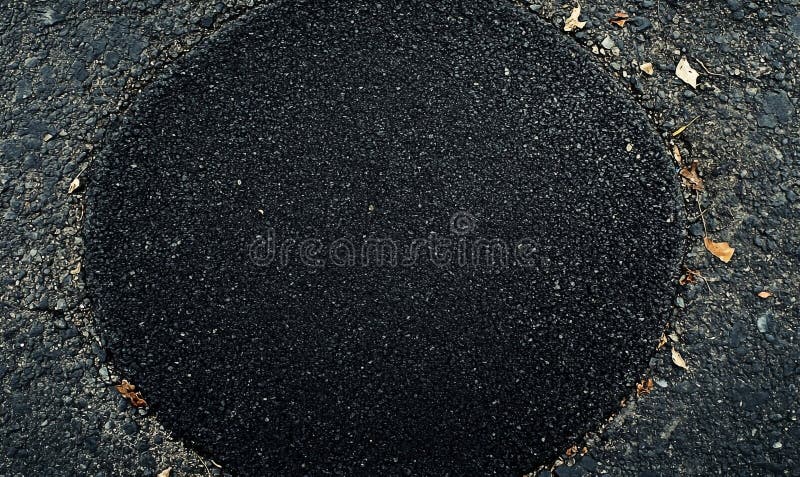 Circular Asphalt Patch on Damaged Surface Featuring Textural ...