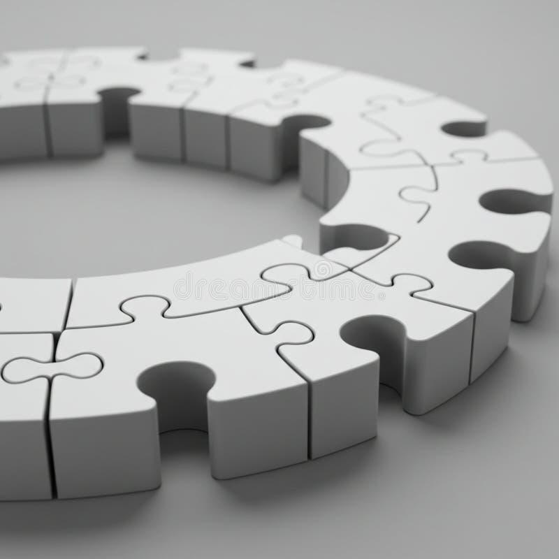 A Circular Assembly of White, Interlocking Puzzle Pieces Arranged on a ...