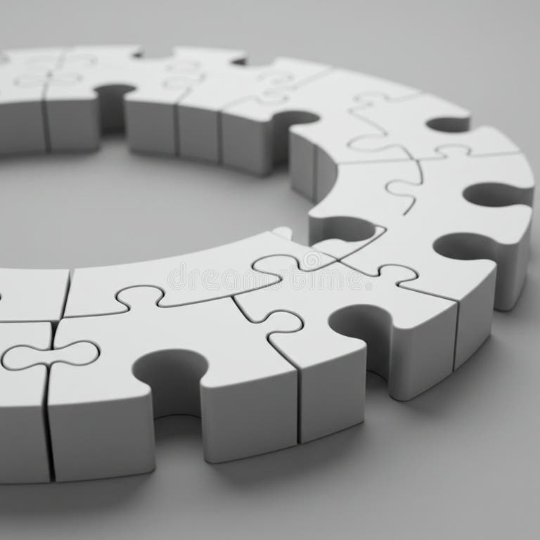 A Circular Assembly of White, Interlocking Puzzle Pieces Arranged on a ...