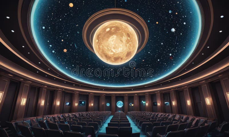 Circular Auditorium with Dome Ceiling and Large Celestial Object ...