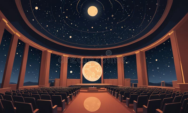 Circular Auditorium with Dome Ceiling and Large Windows, Illuminated by ...