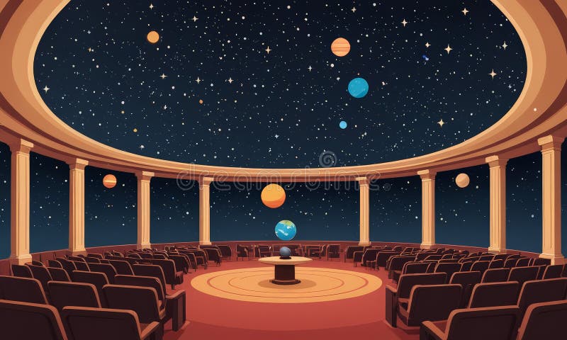 Circular Auditorium with Dome Ceiling and Starry Night Sky Backdrop ...