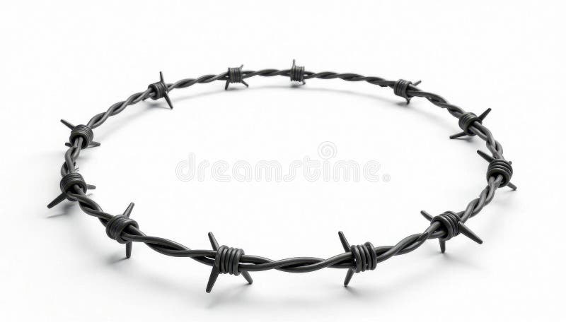 Circular Barbed Wire Frame, Sharp Spikes, White Background, Protection ...