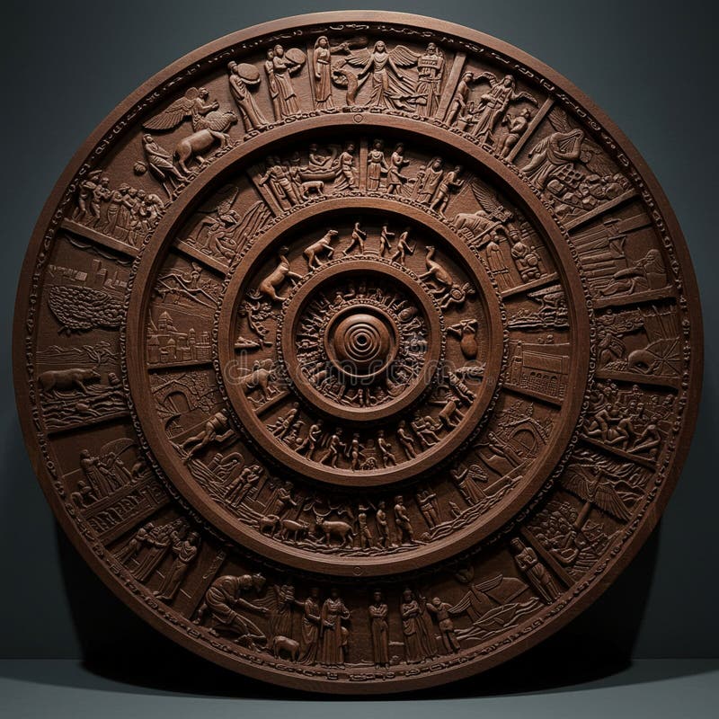 Circular Bas-relief Sculpture Features Intricate Historical Scenes and ...